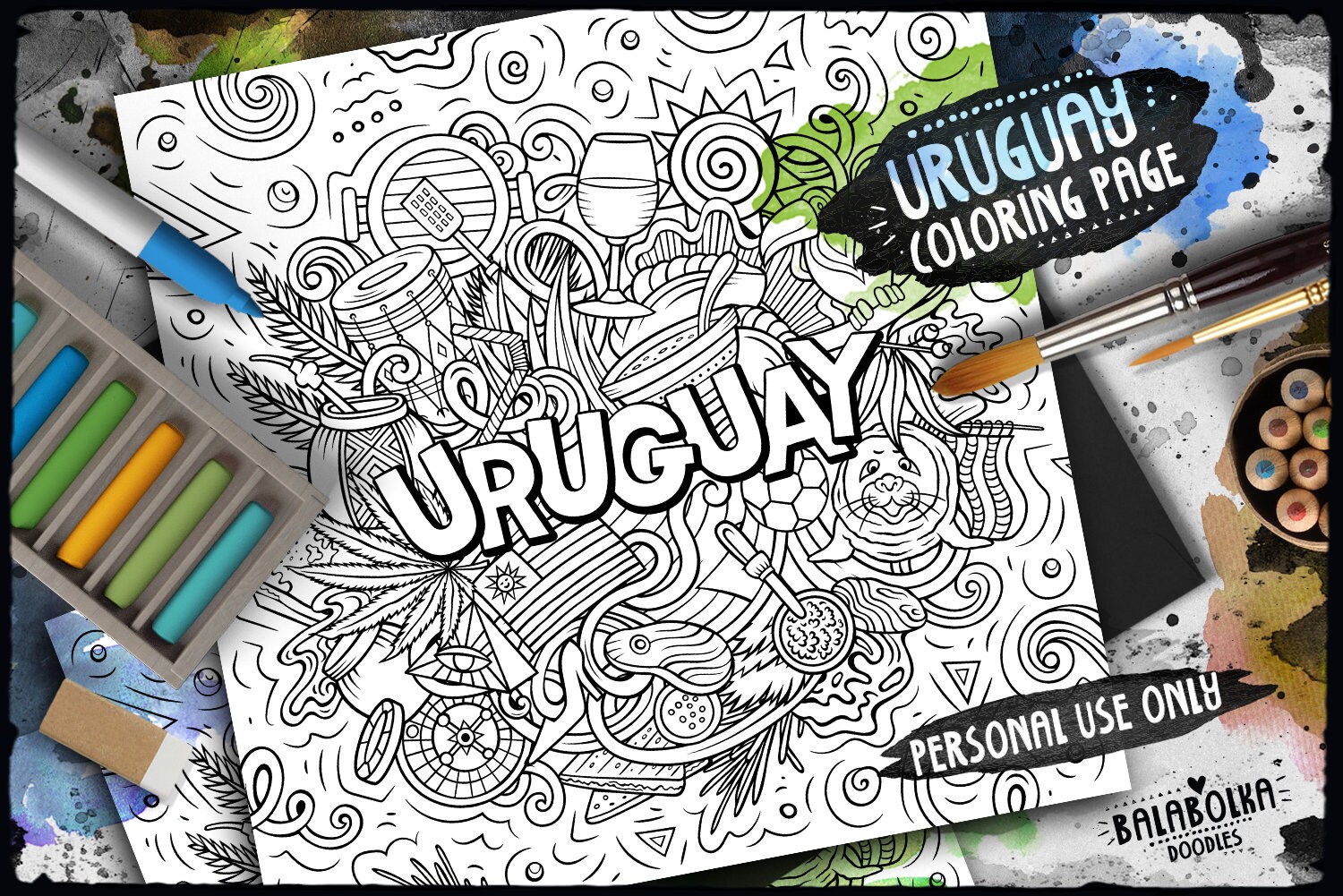 URUGUAY Digital Coloring Page/ Latino Adult Coloring/ Latin American ...