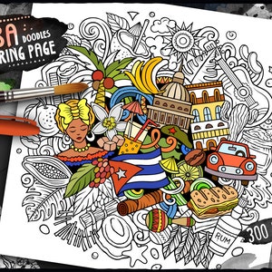 CUBA Digital Coloring Page/ Cuban Culture Travel Adult Coloring ...