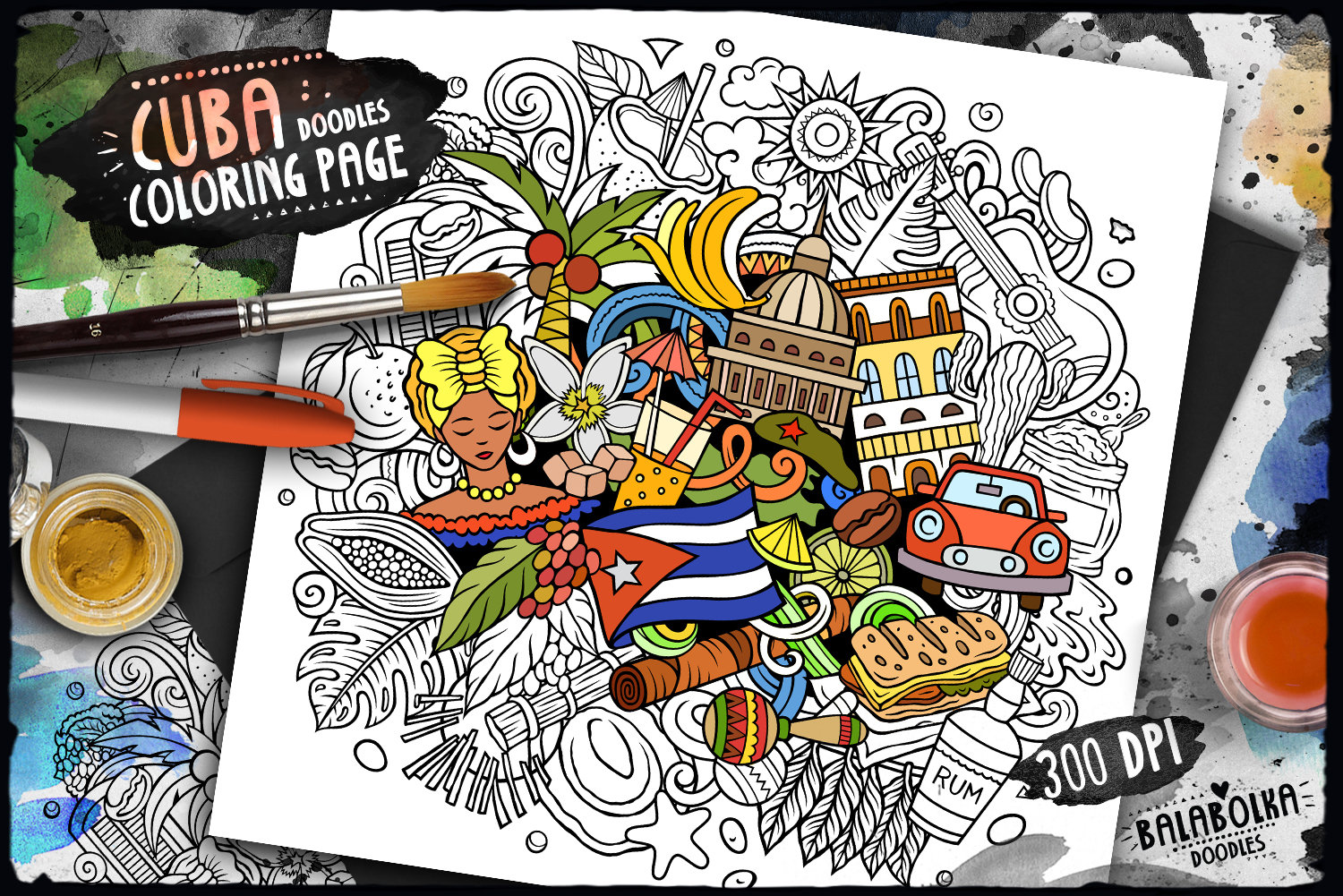CUBA Digital Coloring Page/ Cuban Culture Travel Adult Coloring ...