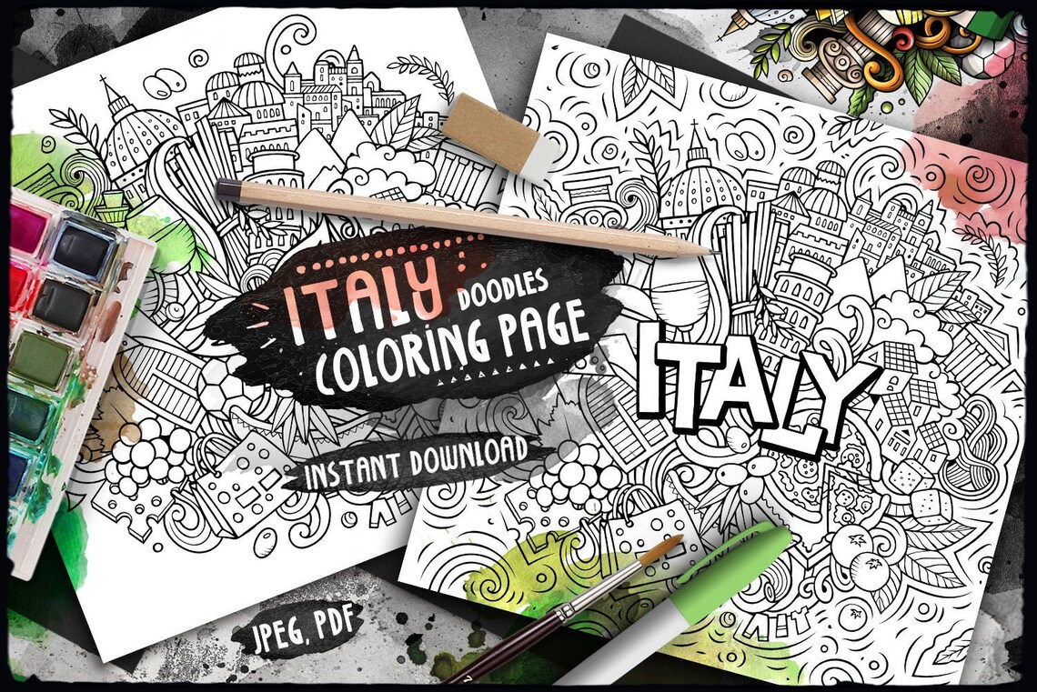 ITALY Digital Coloring Page/ Italian Adult Coloring/ Around the World ...