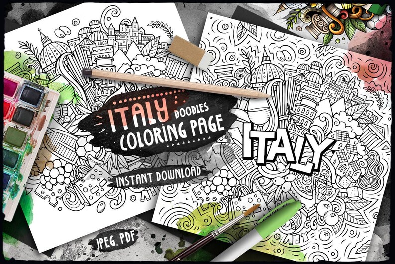 ITALY Digital Coloring Page/ Italian Adult Coloring/ Around the World ...