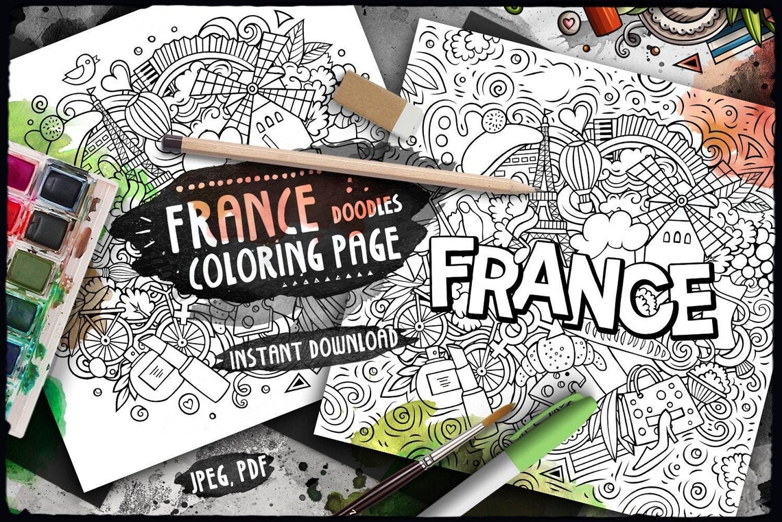FRANCE Digital Coloring Page/ French Adult Coloring/ Around the World ...
