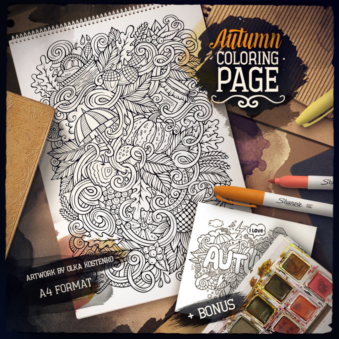AUTUMN Digital Coloring Page, Fall Adult Coloring, Autumn Printable ...