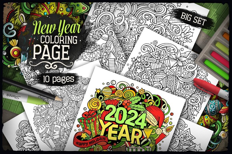 2024 Happy New Year Coloring Pages, Merry Christmas Printable Coloring ...
