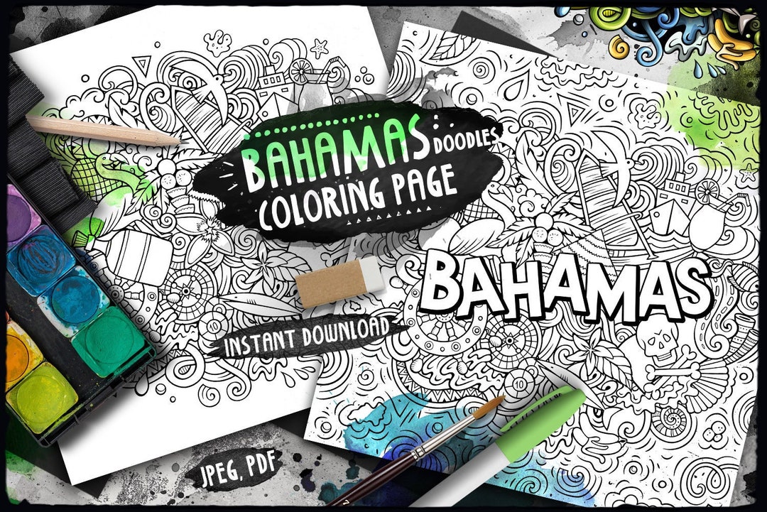 BAHAMAS Digital Coloring Page/ Travel Adult Coloring/ Around the World ...
