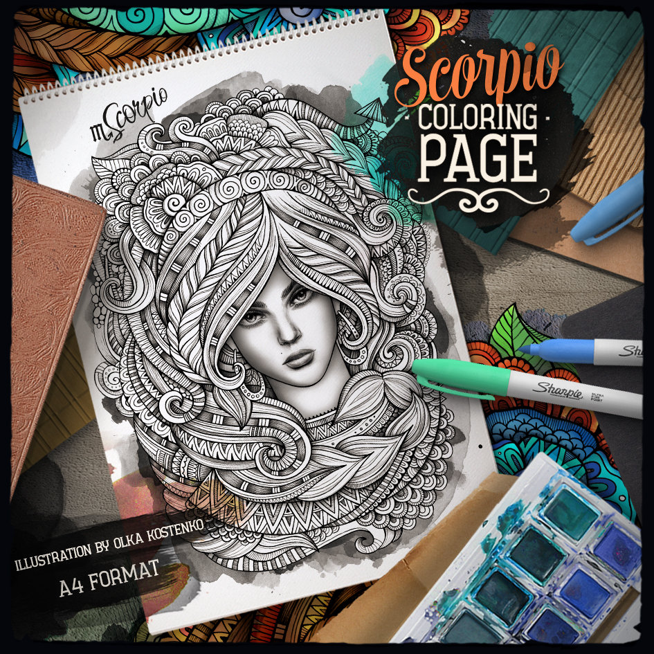SCORPIO Zodiac Adult Coloring Page, Zodiac Sign Coloring Book, Fantasy ...