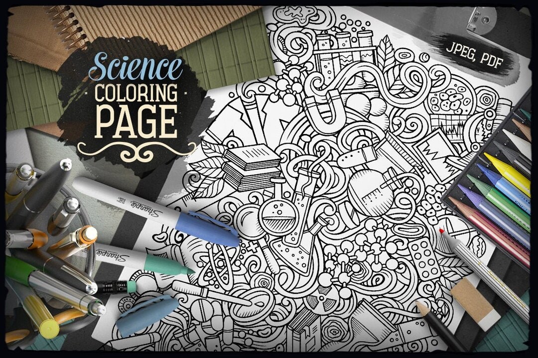 SCIENCE Digital Coloring Page, Science Doodle Adult Coloring Book ...