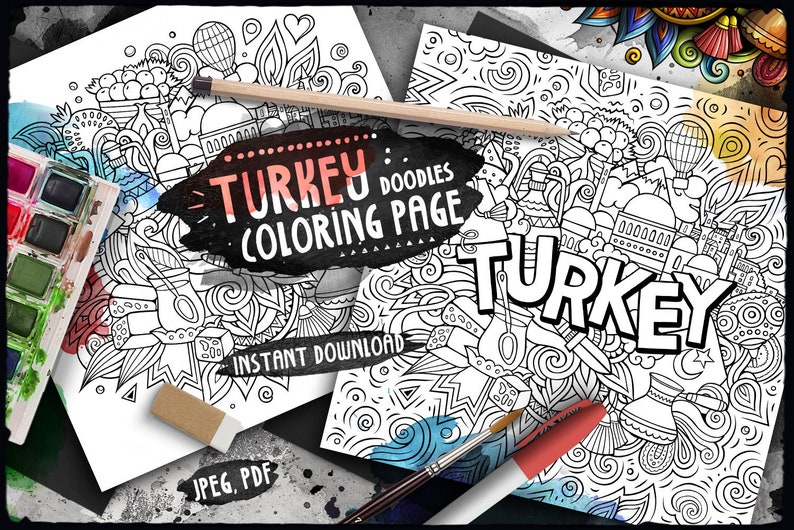 TURKEY Digital Coloring Page/ Turkish Adult Coloring/ Around the World ...
