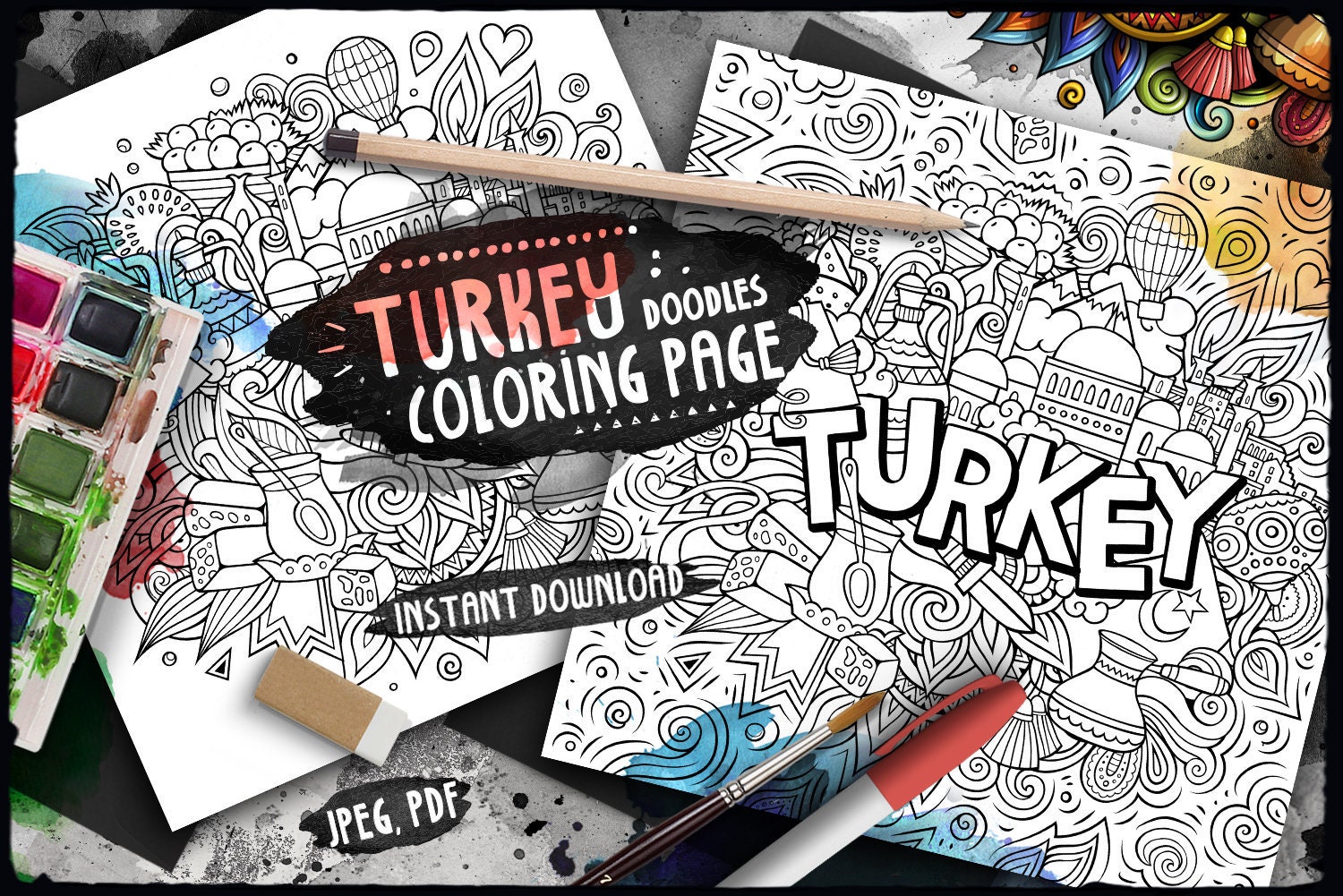 TURKEY Digital Coloring Page/ Turkish Adult Coloring/ Around the World ...