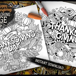 8 Happy Thanksgiving Digital Coloring Pages, Adult Coloring, Give ...