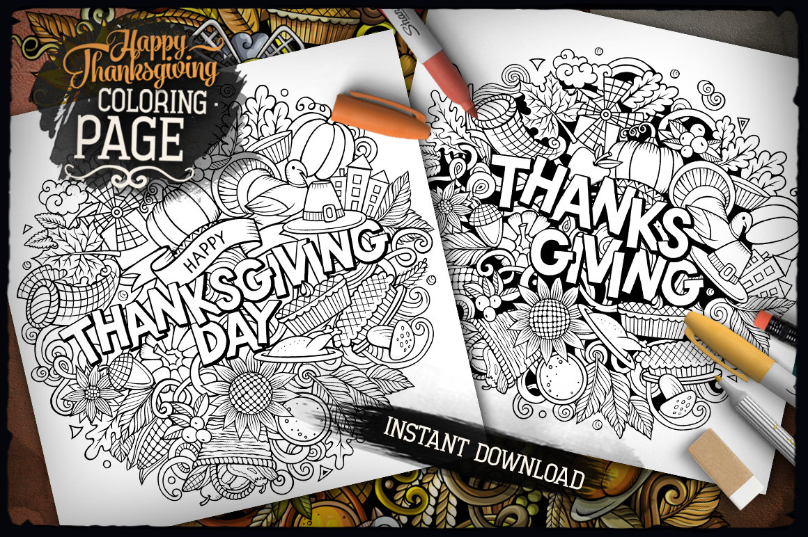 8 Happy Thanksgiving Digital Coloring Pages, Adult Coloring, Give ...