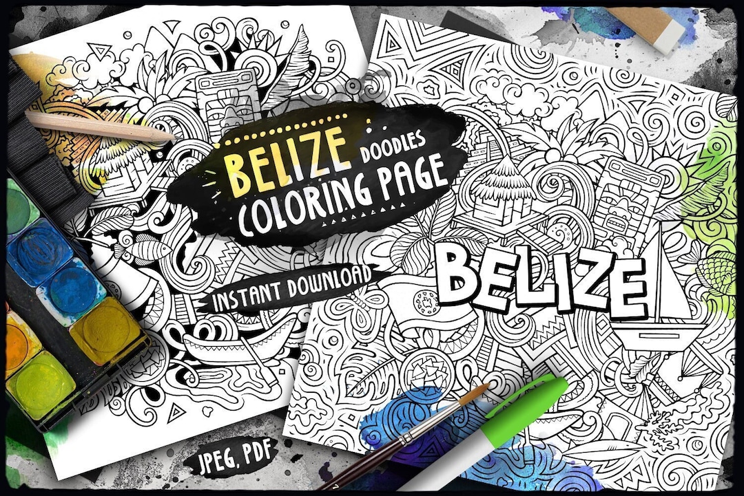 BELIZE Digital Coloring Page/ Belize Culture Travel Adult Coloring ...