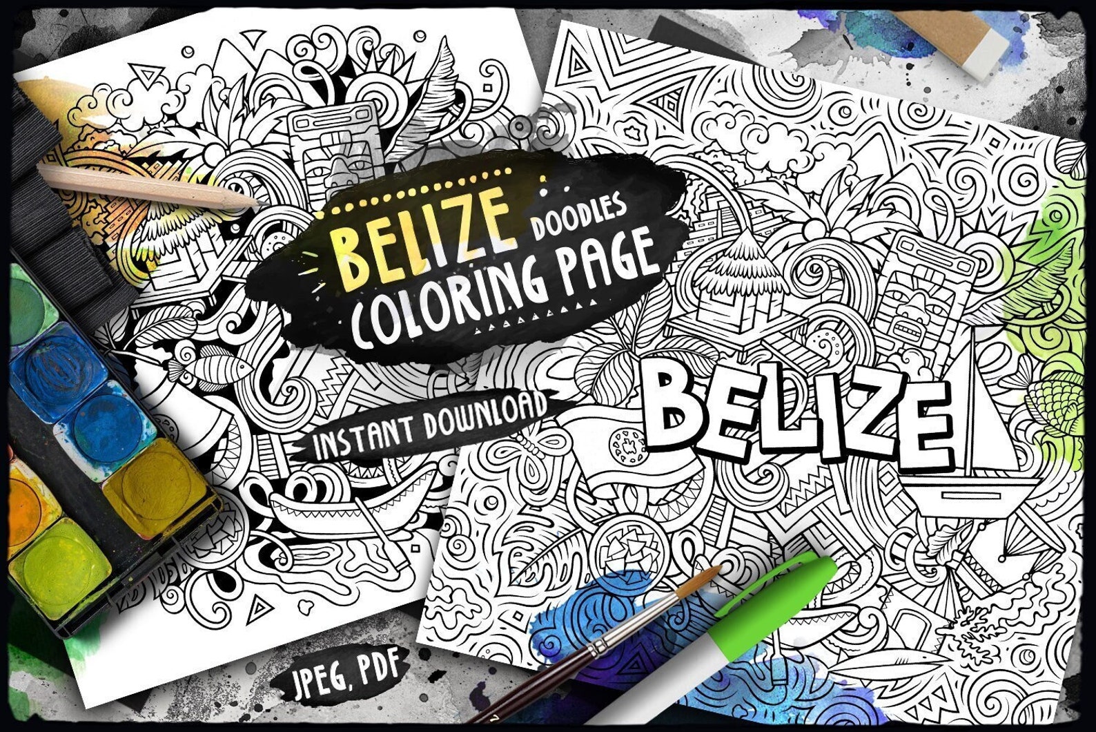 BELIZE Digital Coloring Page/ Belize Culture Travel Adult Coloring ...