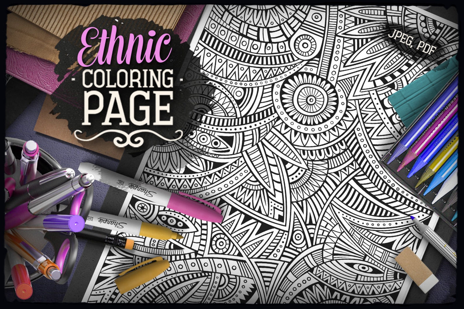 ETHNIC Adult Coloring Page, Ornament Coloring Book, Fantasy Ethnic ...