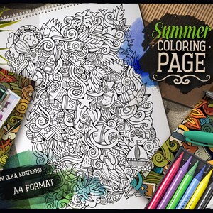 SUMMER Digital Coloring Page, Season Doodle Adult Coloring Book ...