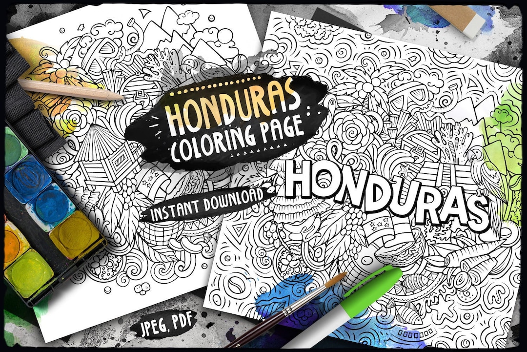 HONDURAS Digital Coloring Page/ Honduran Culture Travel Adult Coloring ...