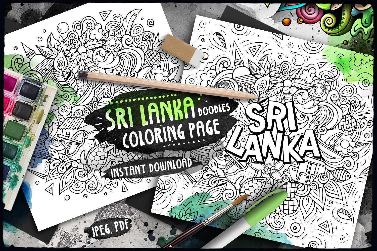 SRI LANKA Digital Coloring Page/ Ceylon Adult Coloring/ Around the ...