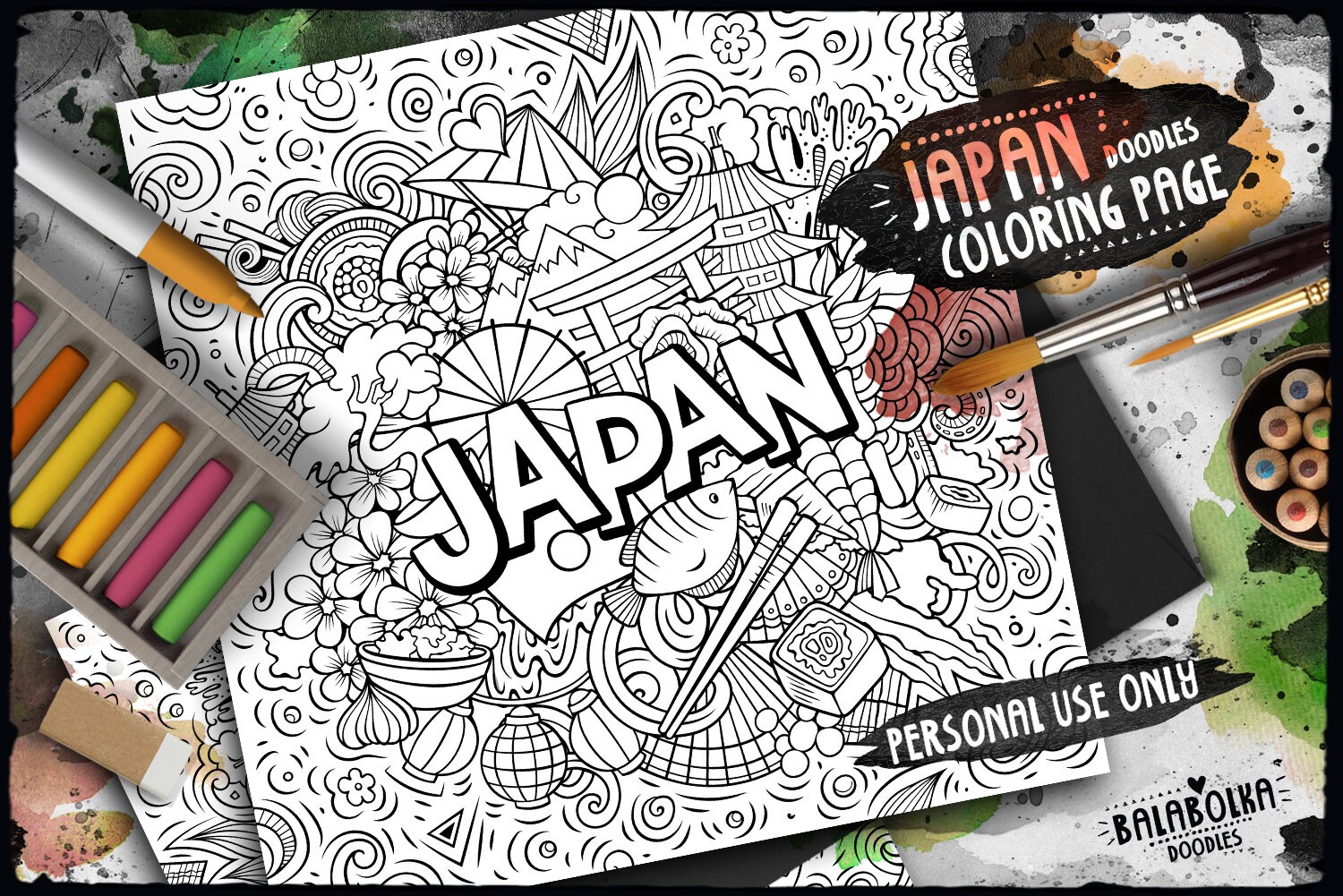 JAPAN Digital Coloring Page/ Japanese Adult Coloring/ Around the World ...