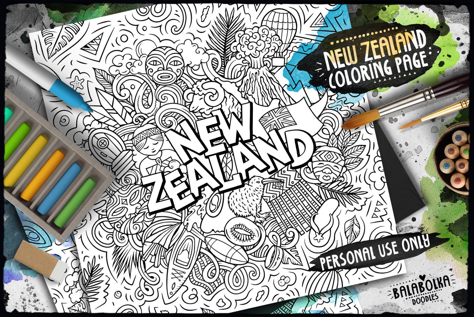 New Zealand Digital Coloring Page/ Aotearoa Culture Adult Coloring ...