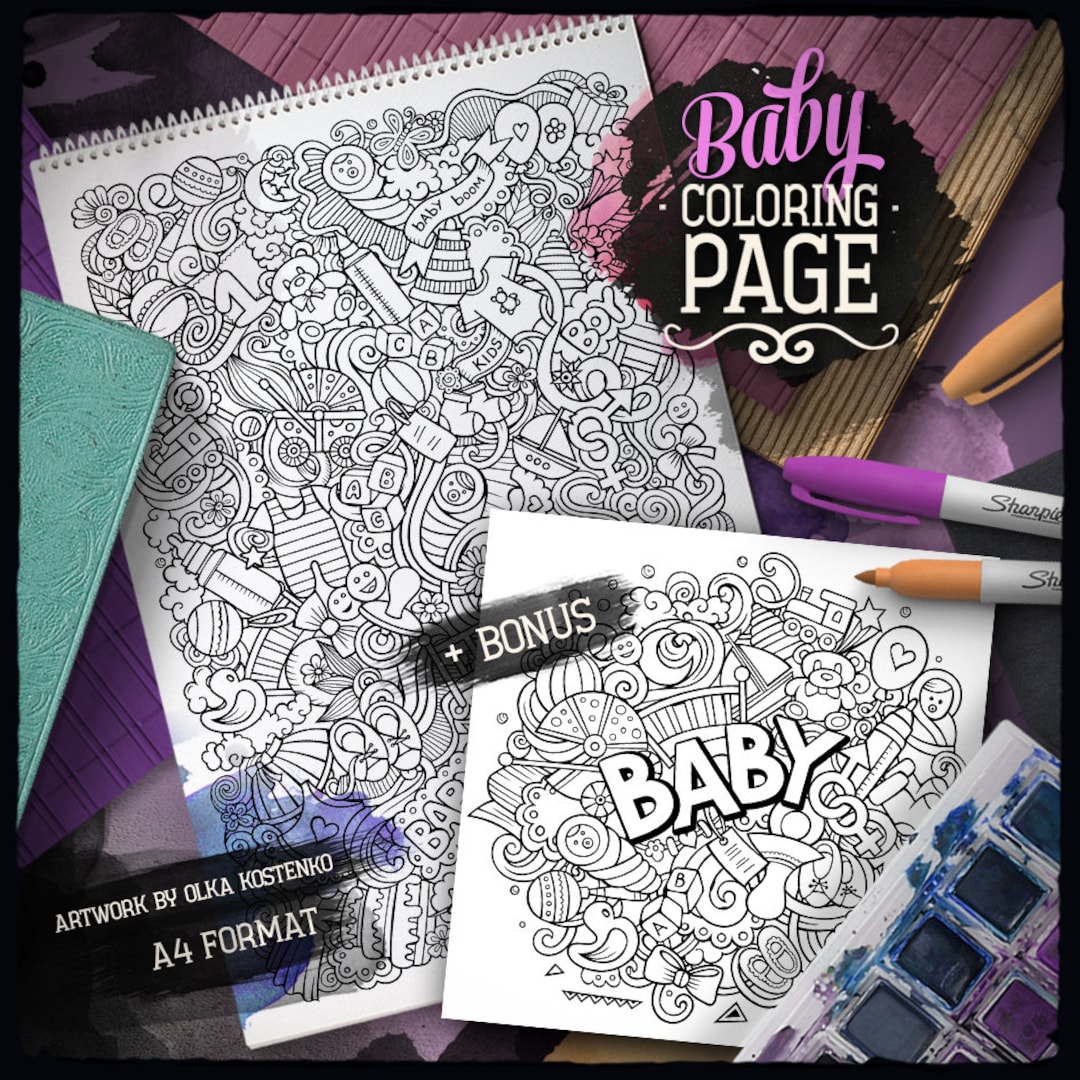 BABY Digital Coloring Page, Children Doodle Adult Coloring Book ...