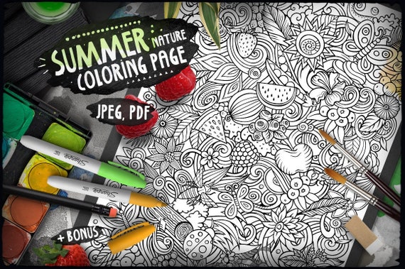 SUMMER Nature Digital Coloring Page/ Season Doodle Adult - Etsy