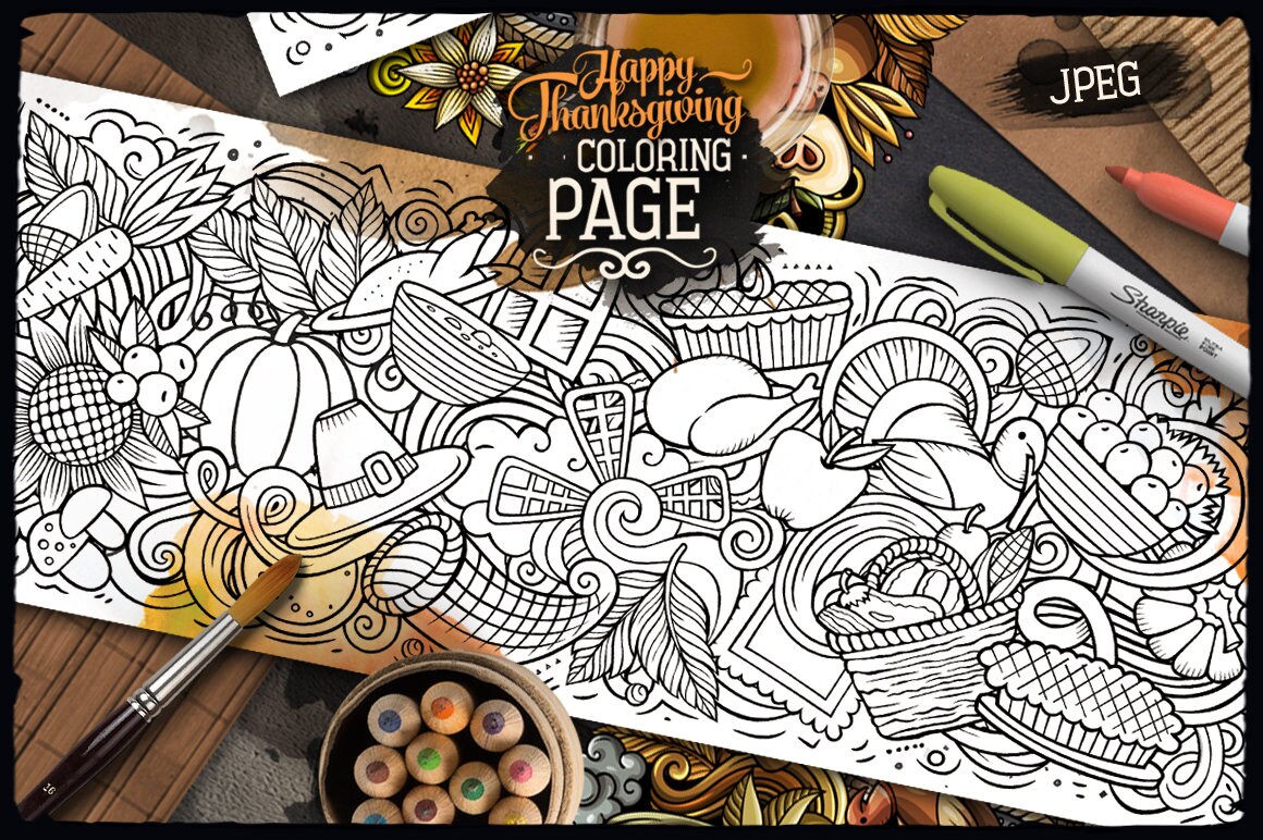 8 Happy Thanksgiving Digital Coloring Pages, Adult Coloring, Give ...