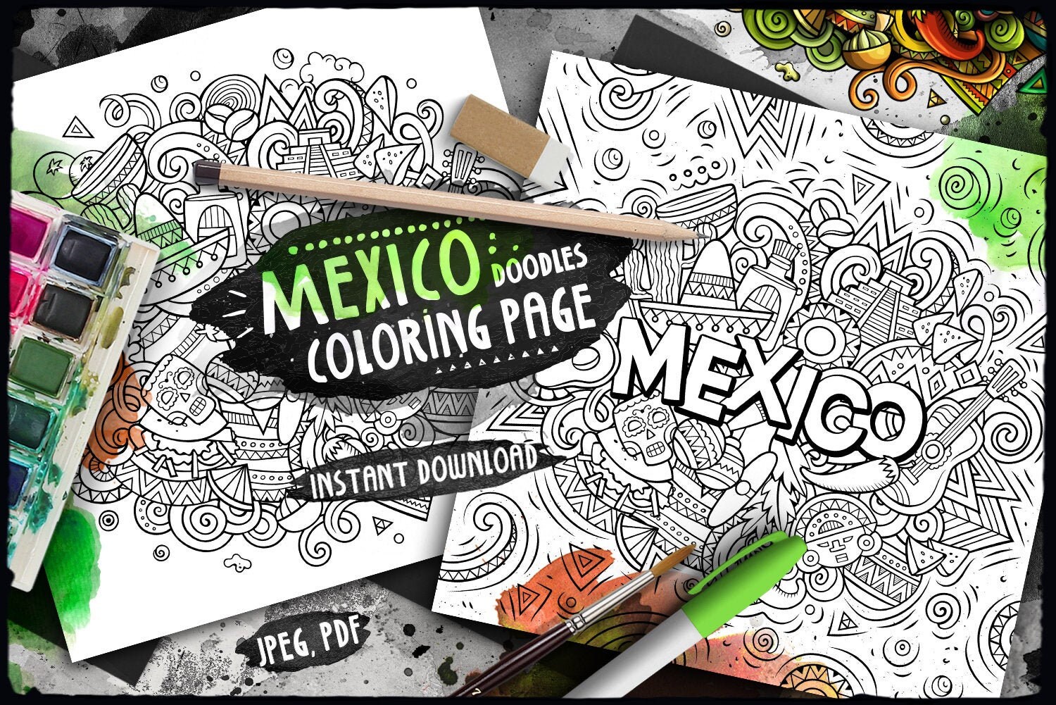 MEXICO Digital Coloring Page/ Mexican Adult Coloring/ Around - Etsy