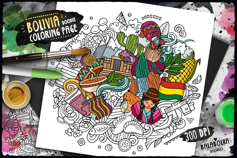 BOLIVIA Digital Coloring Page/ Latino Adult Coloring/ Latin American ...