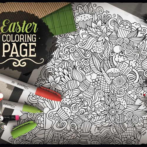 Happy EASTER Digital Coloring Page Adult Coloring Printable - Etsy