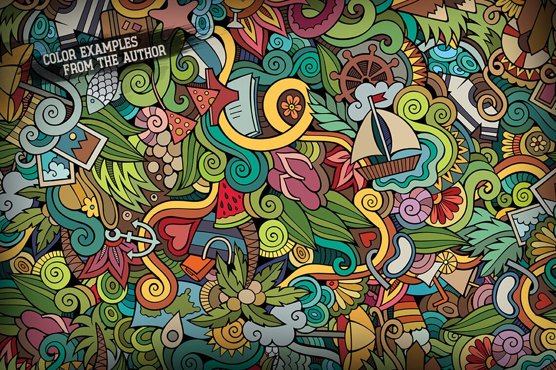 SUMMER Digital Coloring Page Season Doodle Adult Coloring | Etsy