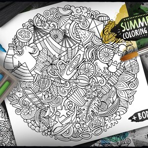 SUMMER Digital Coloring Page/ Season Doodle Adult Coloring Book ...