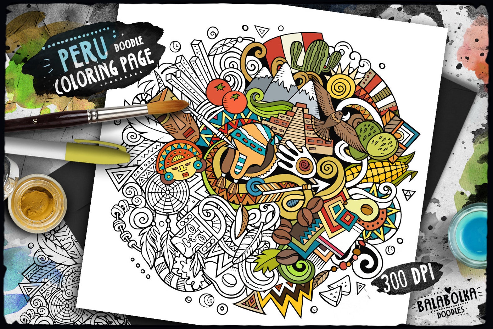 PERU Digital Coloring Page/ Latino Adult Coloring/ Latin American ...