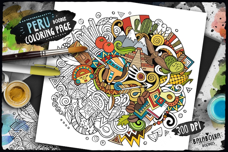 PERU Digital Coloring Page/ Latino Adult Coloring/ Latin American ...