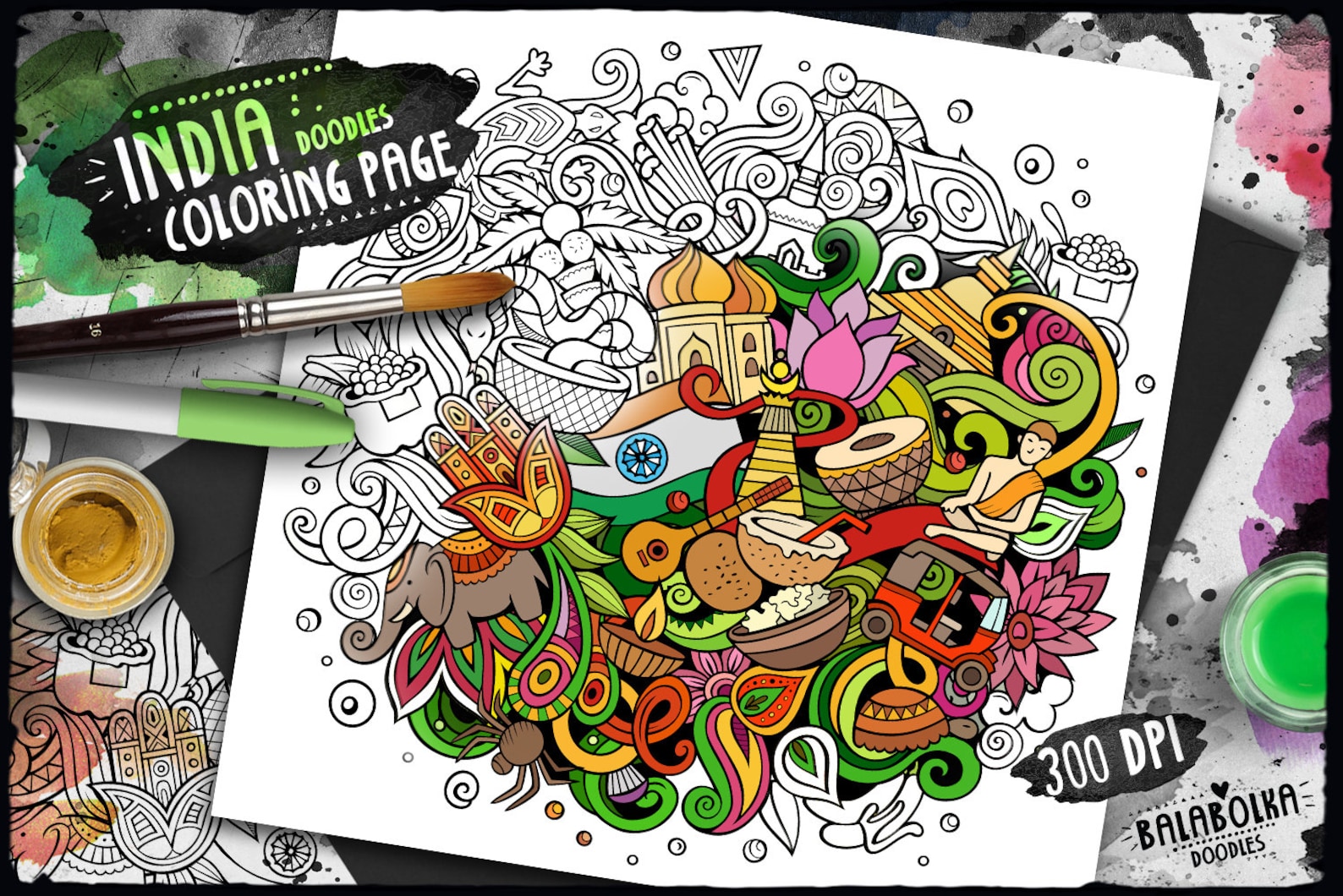 INDIA Digital Coloring Page/ Indian Adult Coloring/ Around the World ...