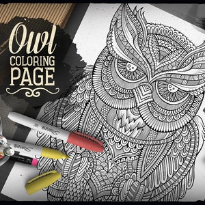OWL COLORING PAGE Adult Coloring Printable Coloring book | Etsy