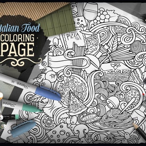 ITALIAN FOOD Digital Coloring Page, Food Doodle Adult Coloring Book ...