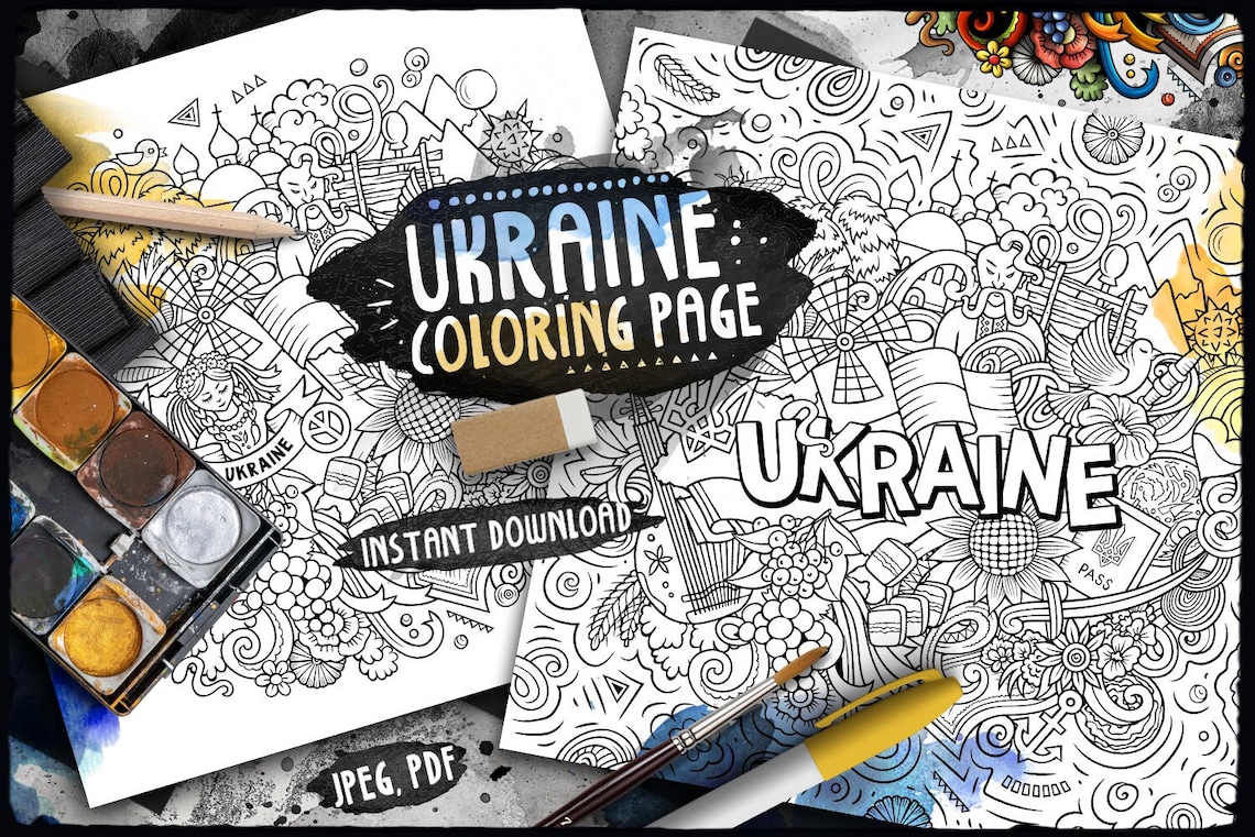 UKRAINE Digital Coloring Page/ Ukrainian Adult Coloring/ Around the ...