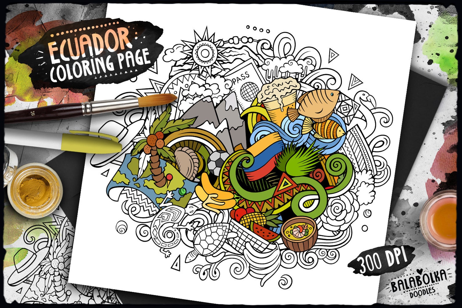 ECUADOR Digital Coloring Page/ Latino Adult Coloring/ Latin American ...