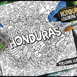 HONDURAS Digital Coloring Page/ Honduran Culture Travel Adult Coloring ...