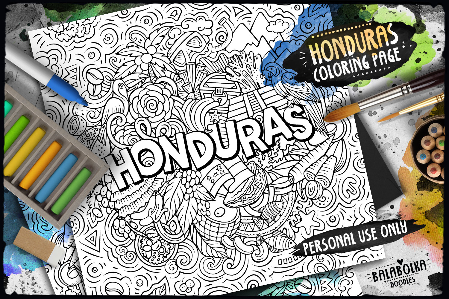 HONDURAS Digital Coloring Page/ Honduran Culture Travel Adult Coloring ...