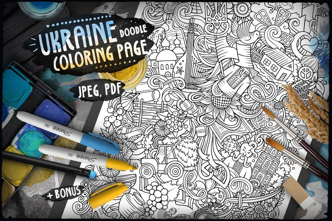 UKRAINE Digital Coloring Page, Ukrainian Adult Coloring Book, Doodle ...