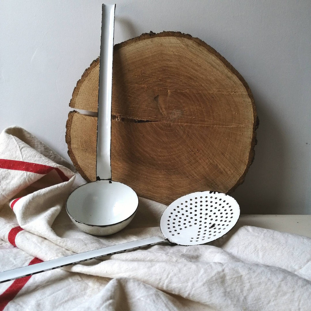Enamelled Ladle and Skimmer Set of White Utensils for Kitchen - Etsy