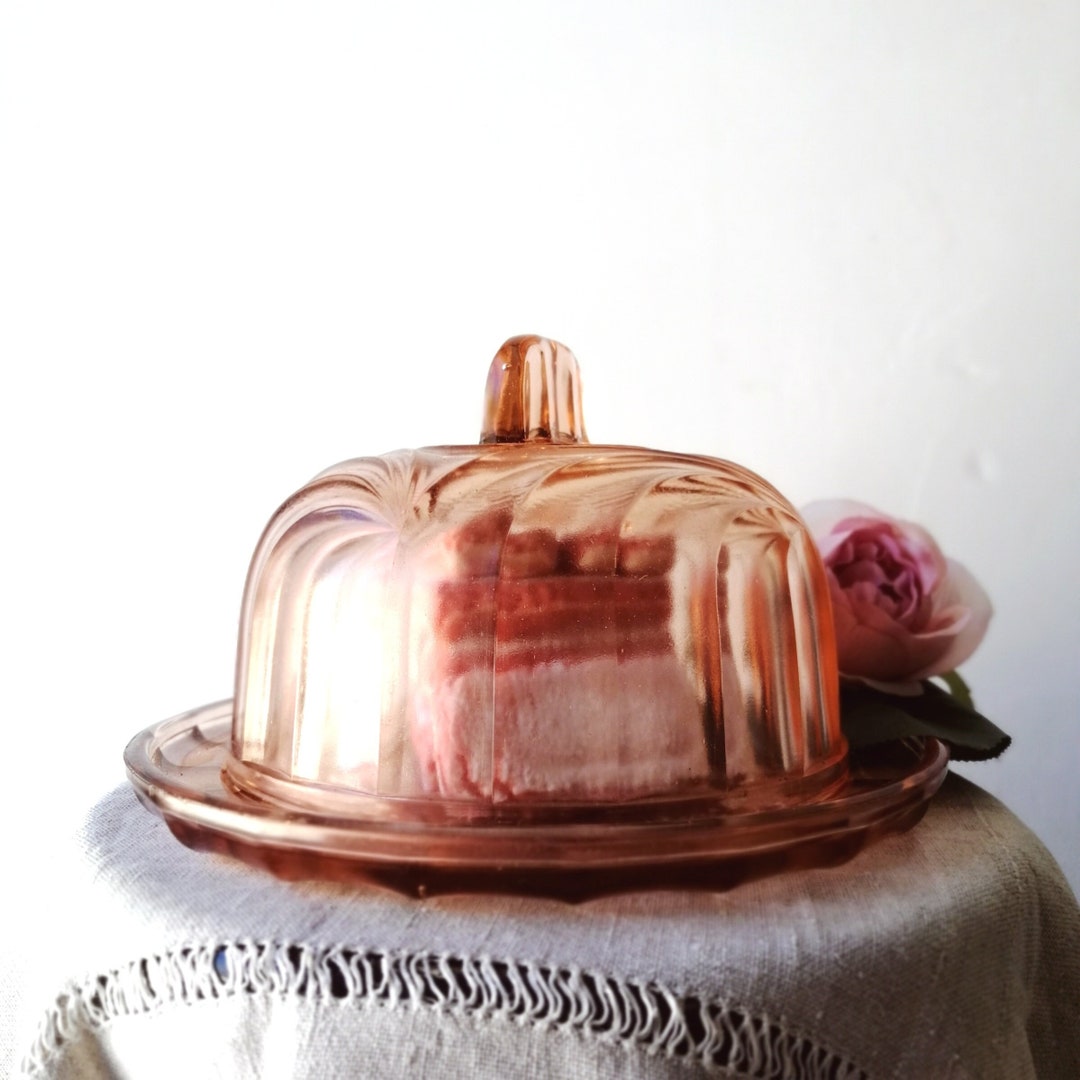 Pink Glass Tray and Bell Pink Set Cake Display - Etsy