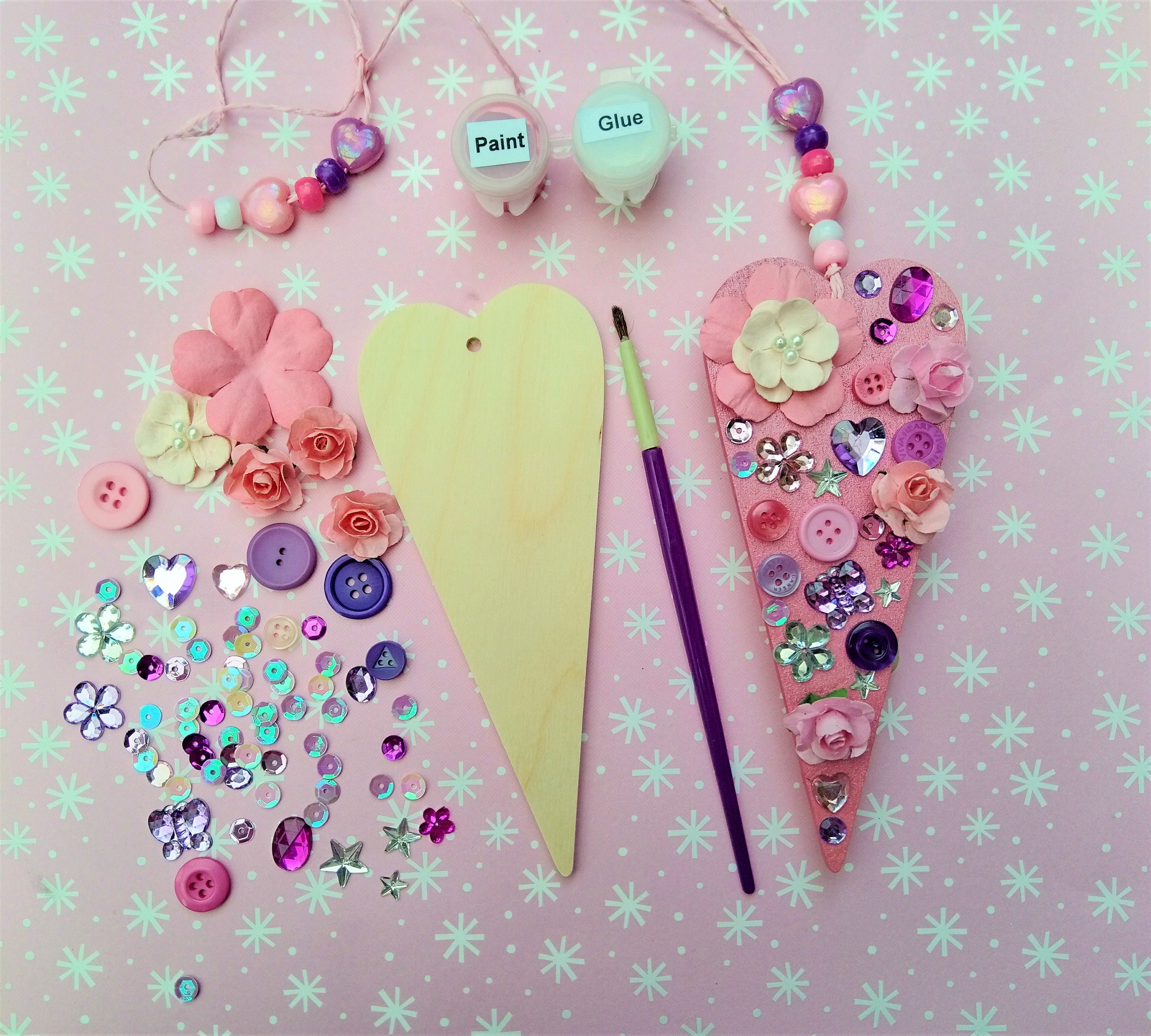 Heart Button Craft Kit, Hanging Heart, Girls Birthday Craft Gift ...