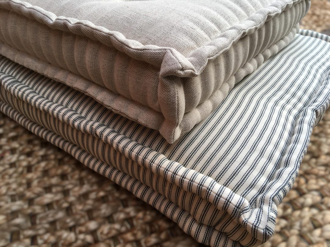 Custom French Style Bench Cushion in Natural Linen or Cotton Ticking ...