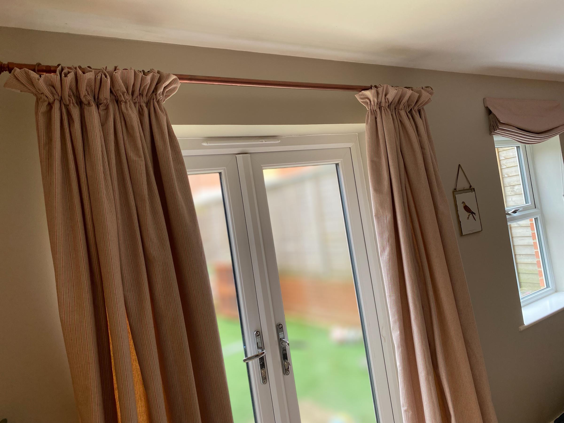 Custom Cottage Pleat Curtains in Red Linen/ Cotton Ticking Stripe ...