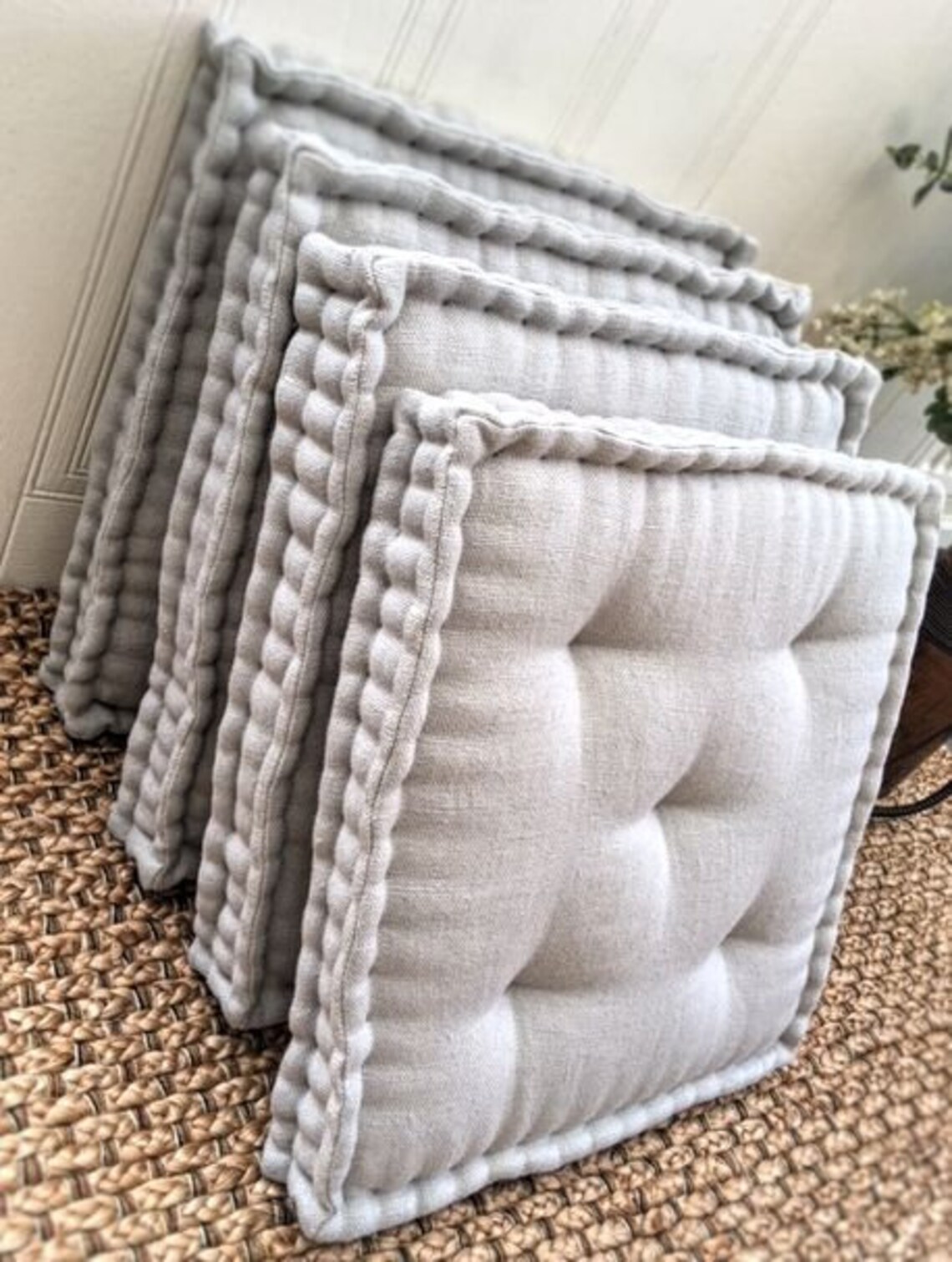 Set of 4 Seat Pads Box Cushions Handmade Tufted French | Etsy