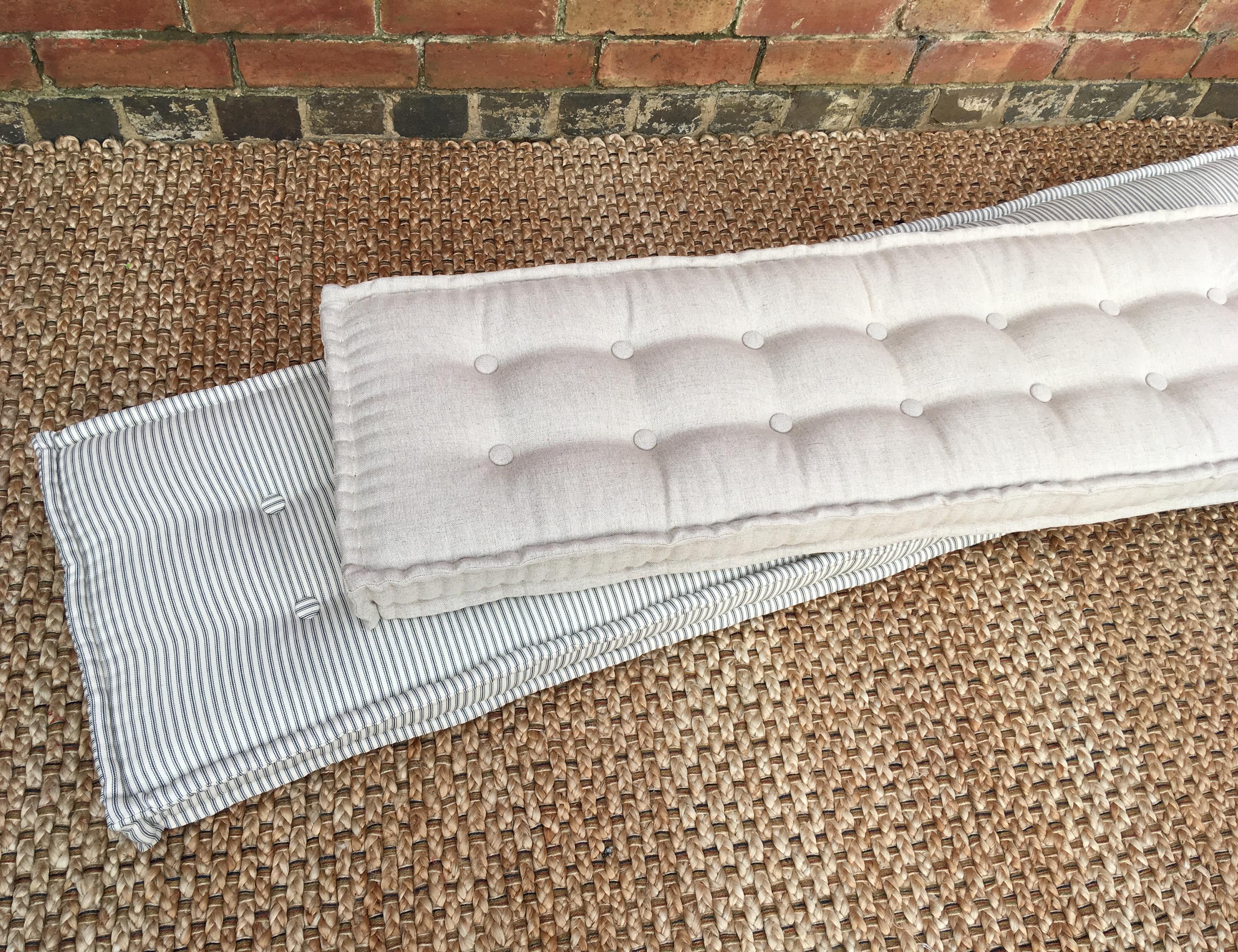 Custom French Style Bench Cushion in Natural Linen or Cotton Ticking ...