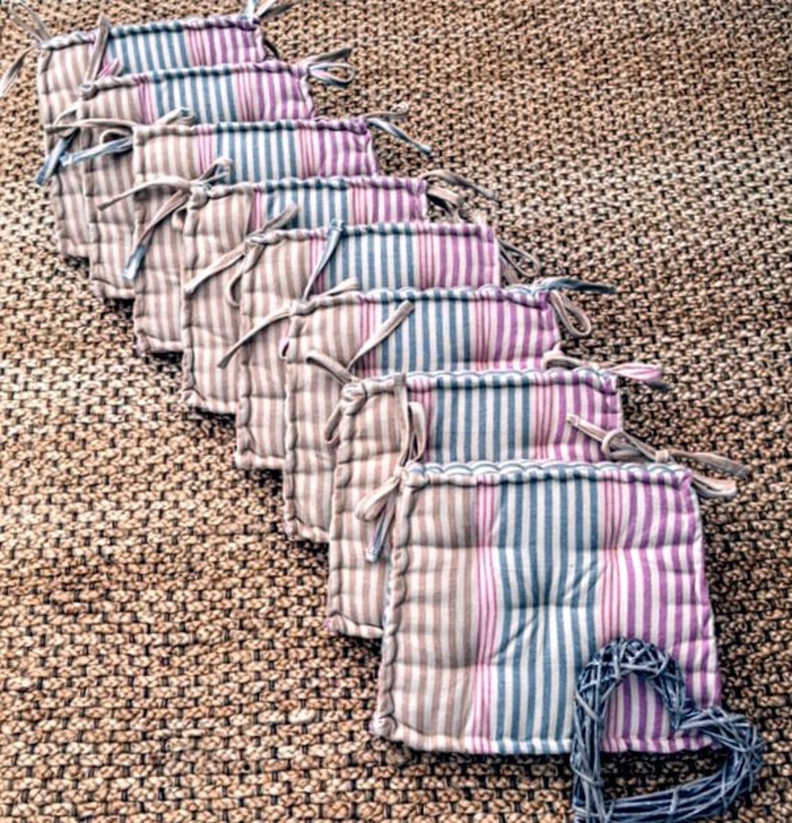 Set of Striped Seat Pads With Ties Box Cushions Handmade | Etsy