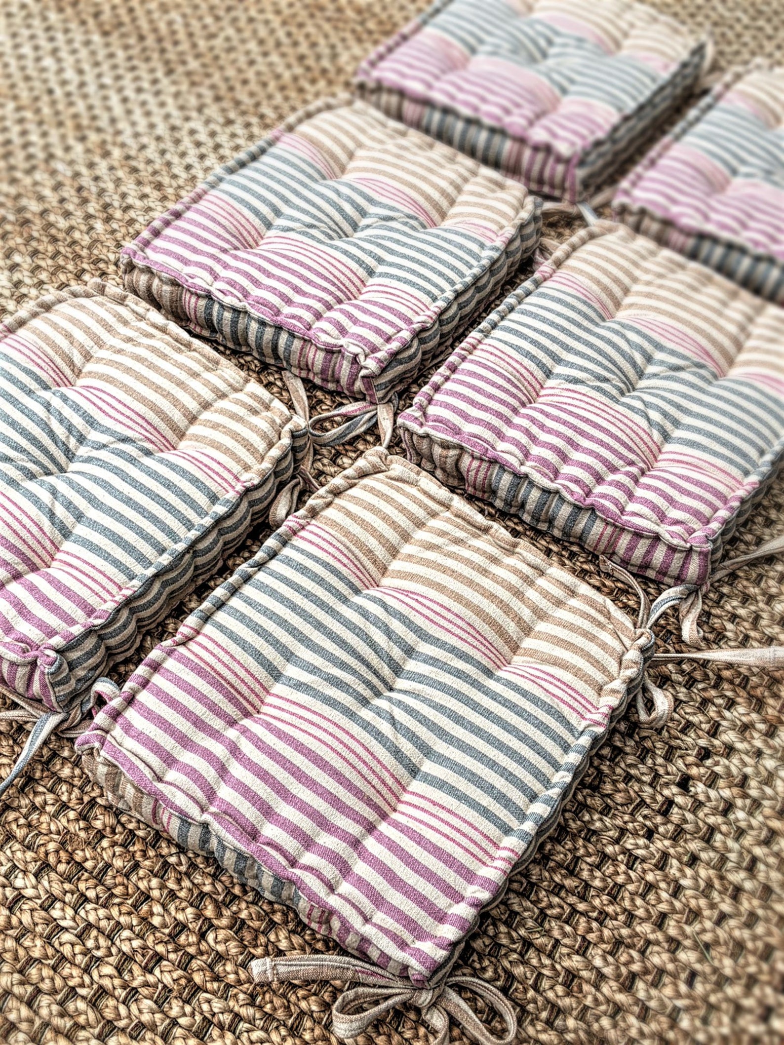 Set of Striped Seat Pads With Ties Box Cushions Handmade | Etsy